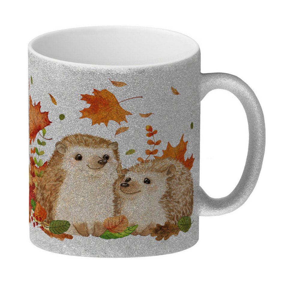 Speecheese Tasse Igel Im Herbst Glitzer Kaffeebecher Im Aquarell Stil
