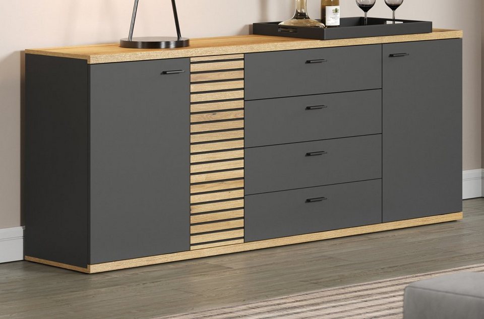 Furndesign Sideboard Norris Anrichte In Grau Mit Evoke Eiche 186 X