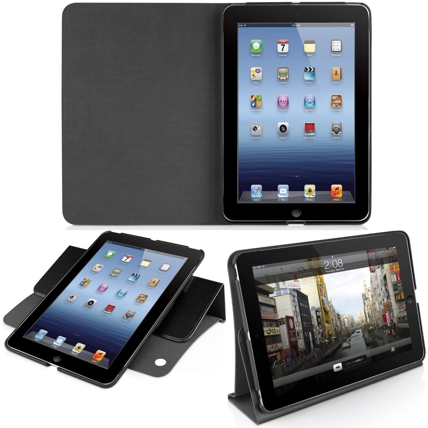 Macally Tablet Hülle Klapp Tasche Cover Ständer Schutz Hülle Schwarz