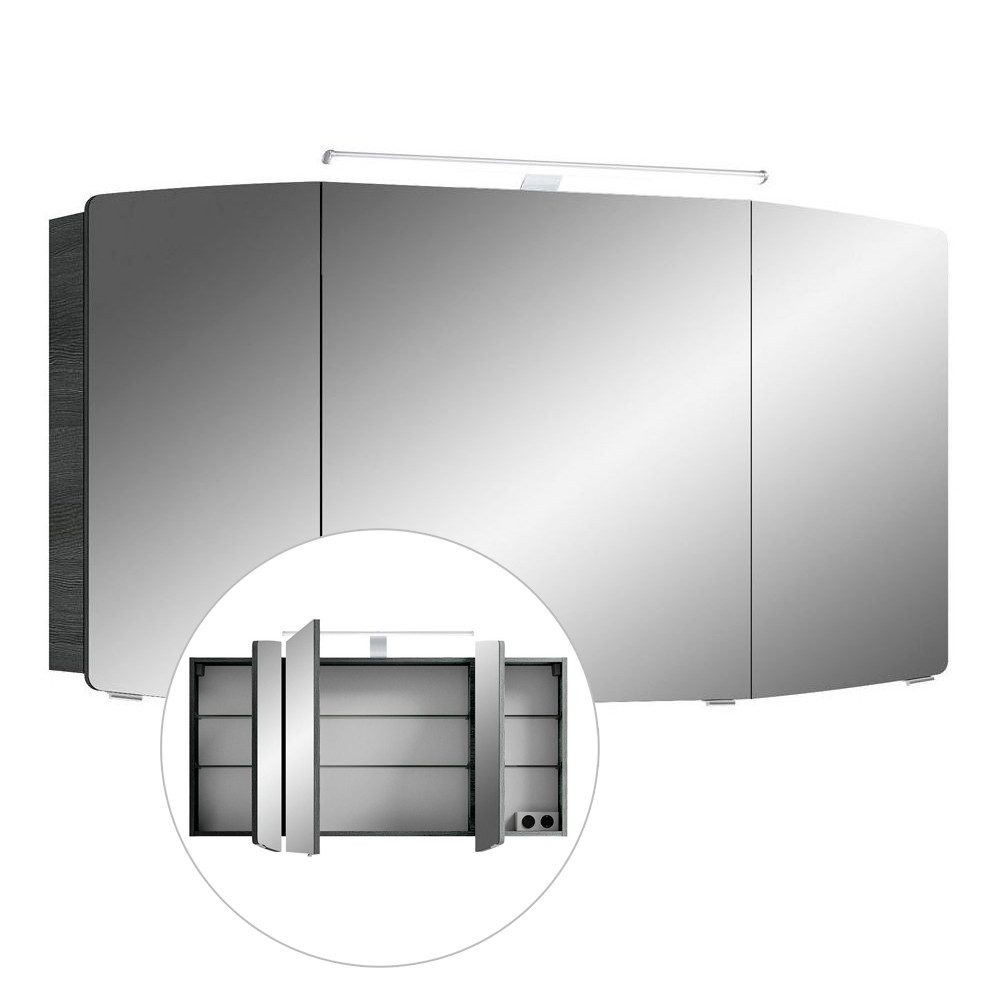 Lomadox Spiegelschrank Cervia 66 Badmöbel Graphit Struktur 120 Cm Mit