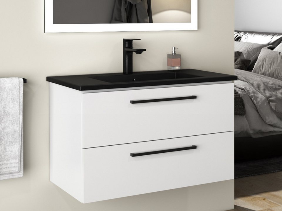 Aqua Bagno Badmöbel Set Badschrank Mit Waschbecken Weiß Lackiert