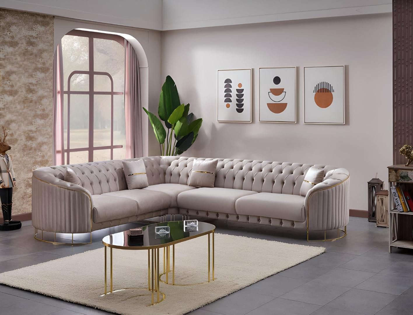 JVmoebel Ecksofa Ecksofa Grau Stoff L Form Sofa Couch Textil Design ...