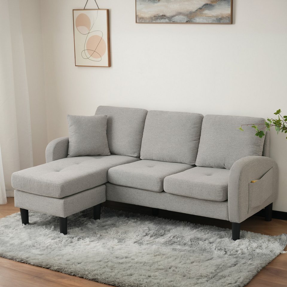 Okwish Ecksofa 3 Sitzer Sofa Aus Atmungsaktiver Baumwoll Leinenstoff