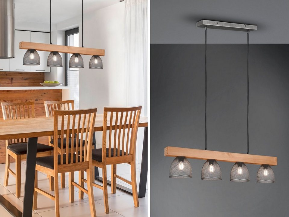 Meinewunschleuchte Led Pendelleuchte Mehrflammig Holz Balken Draht Geflecht Lampenschirme