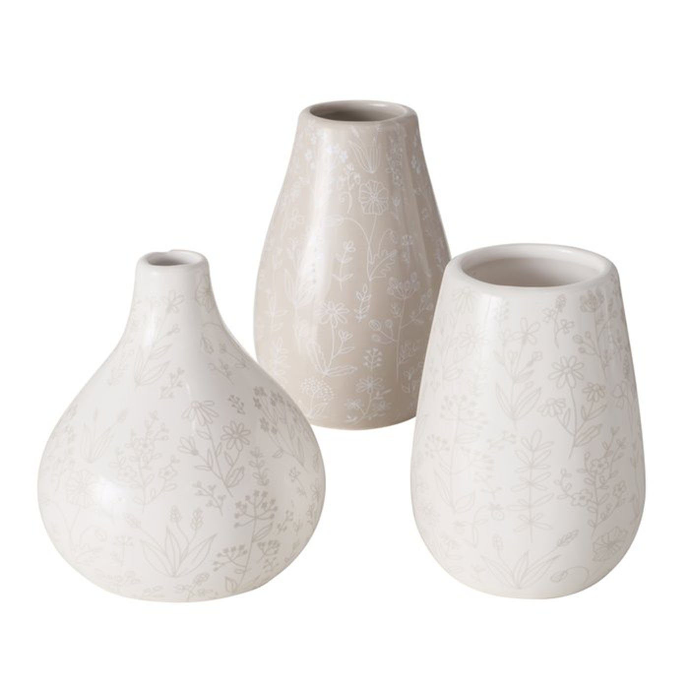 Boltze Dekovase Deko Vase Im 3er Set Florales Design Weiß Und Hellbraun
