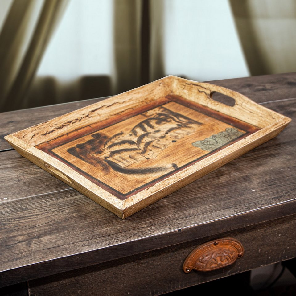 Antikas Wanddekoobjekt Tablett Mit Wolfmotiv Klein Serviertablett
