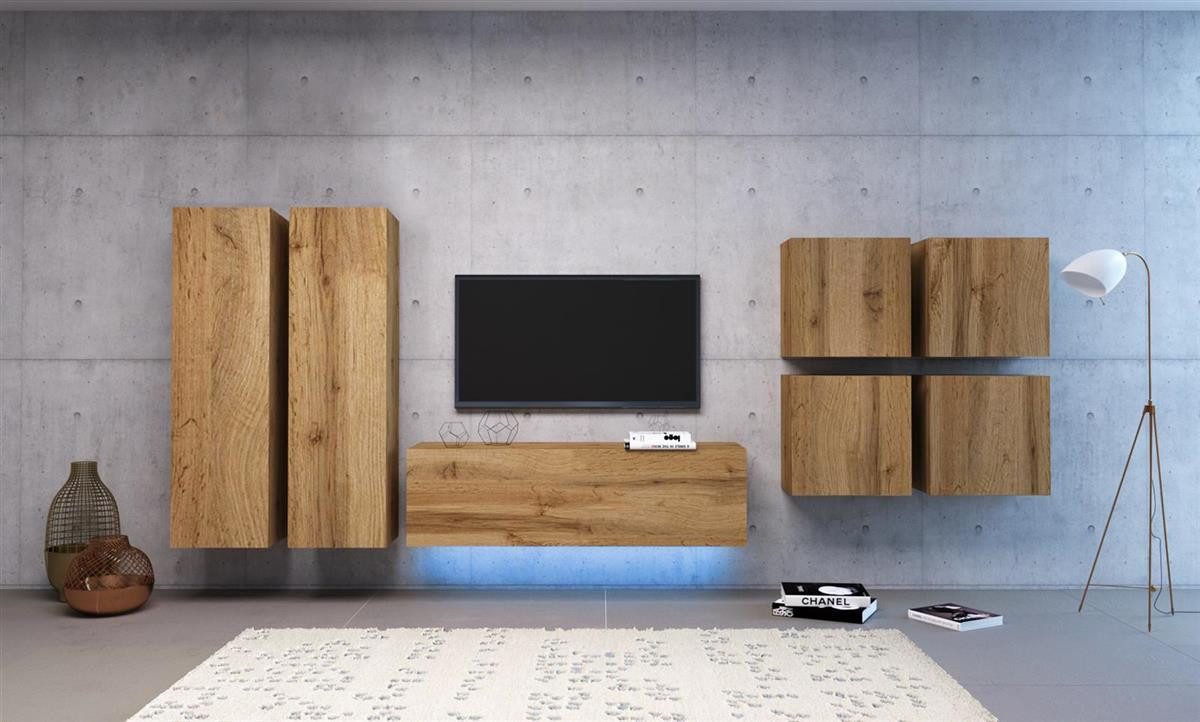 Vivente Möbel Wohnwand Vivo Eiche Nachbildung M Led Breite 320 Cm