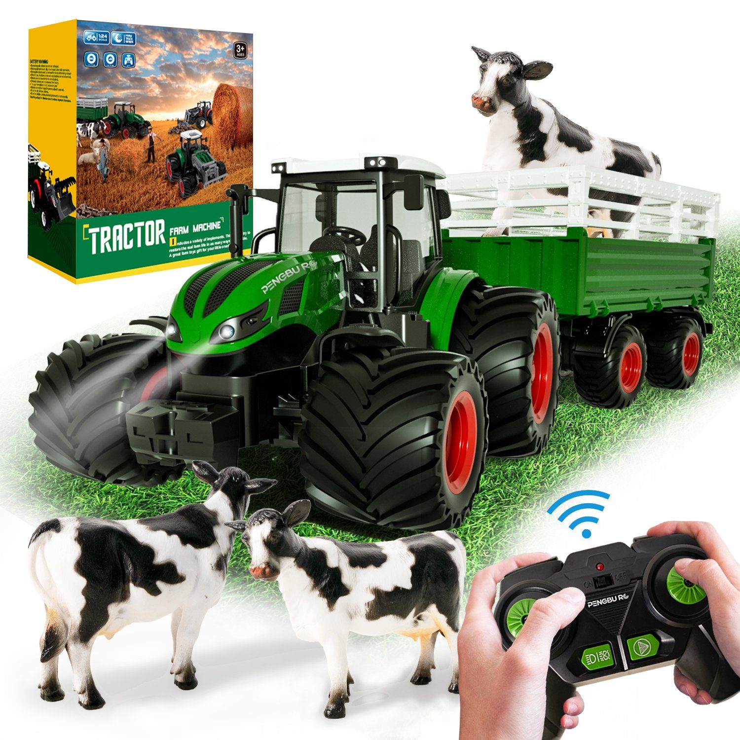 Esun RC-Traktor Ferngesteuerter Traktor mit Anhänger, Traktor Spielzeug ab 3 4 5 Jahre ...