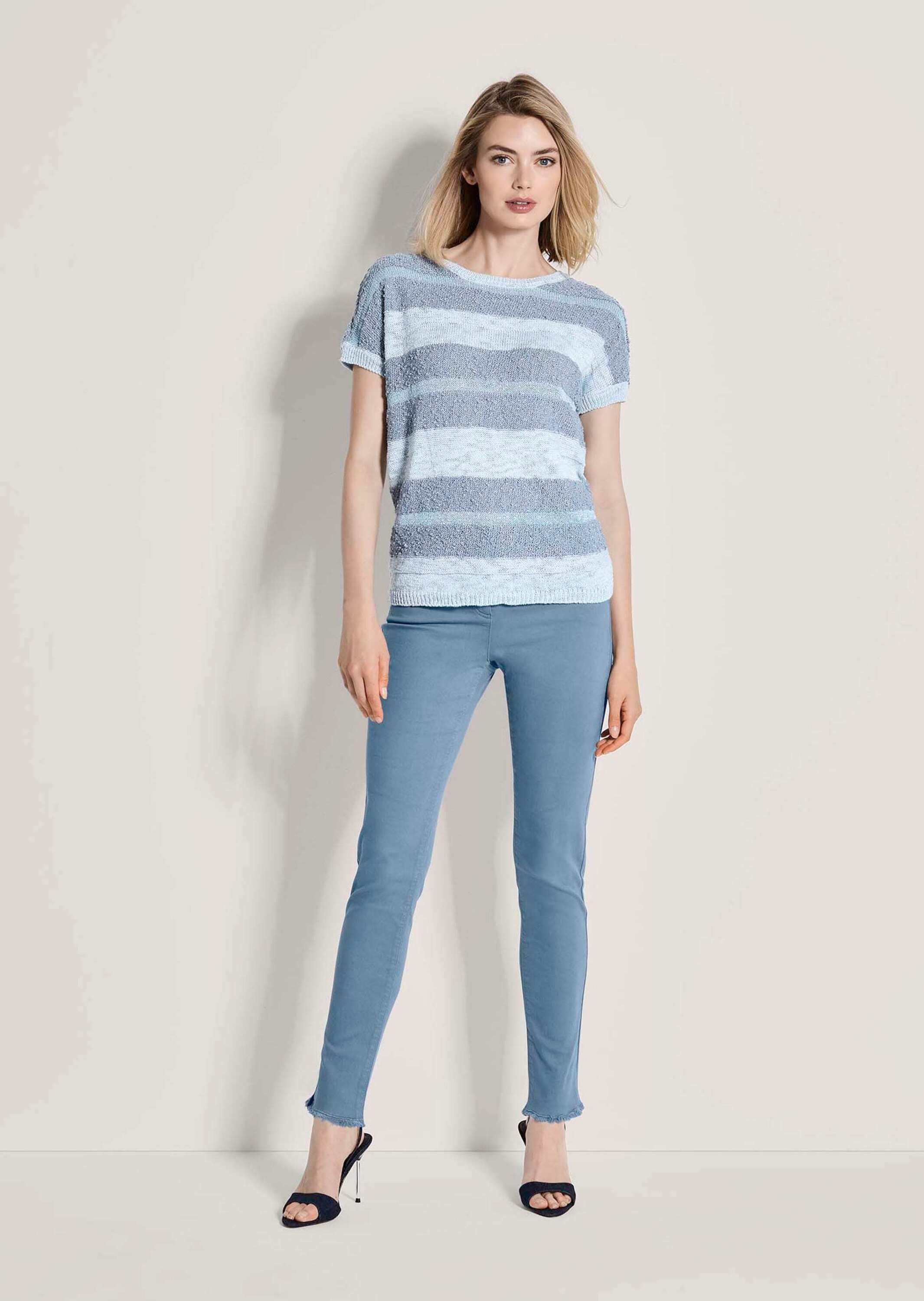MADELEINE Strickpullover Kurzarm-Pullover mit Glanz-Effekt, Lässige ...