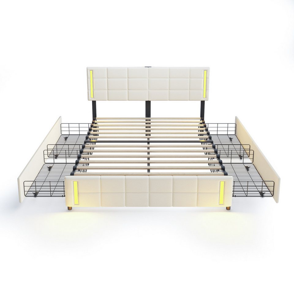 Redom Polsterbett Led Doppelbett Mit Usb Ladeanschluss Und