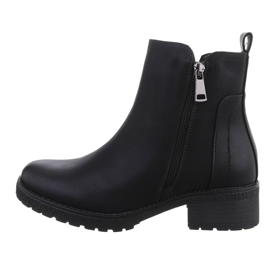 Ital Design Damen Freizeit Stiefelette Blockabsatz Flache Stiefeletten