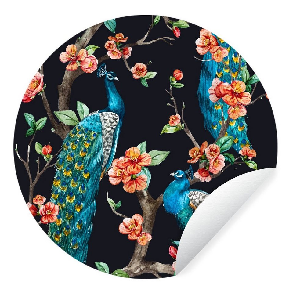 Muchowow Wandsticker Muster Pfau Blüte Schwarz 1 St Wandtattoo