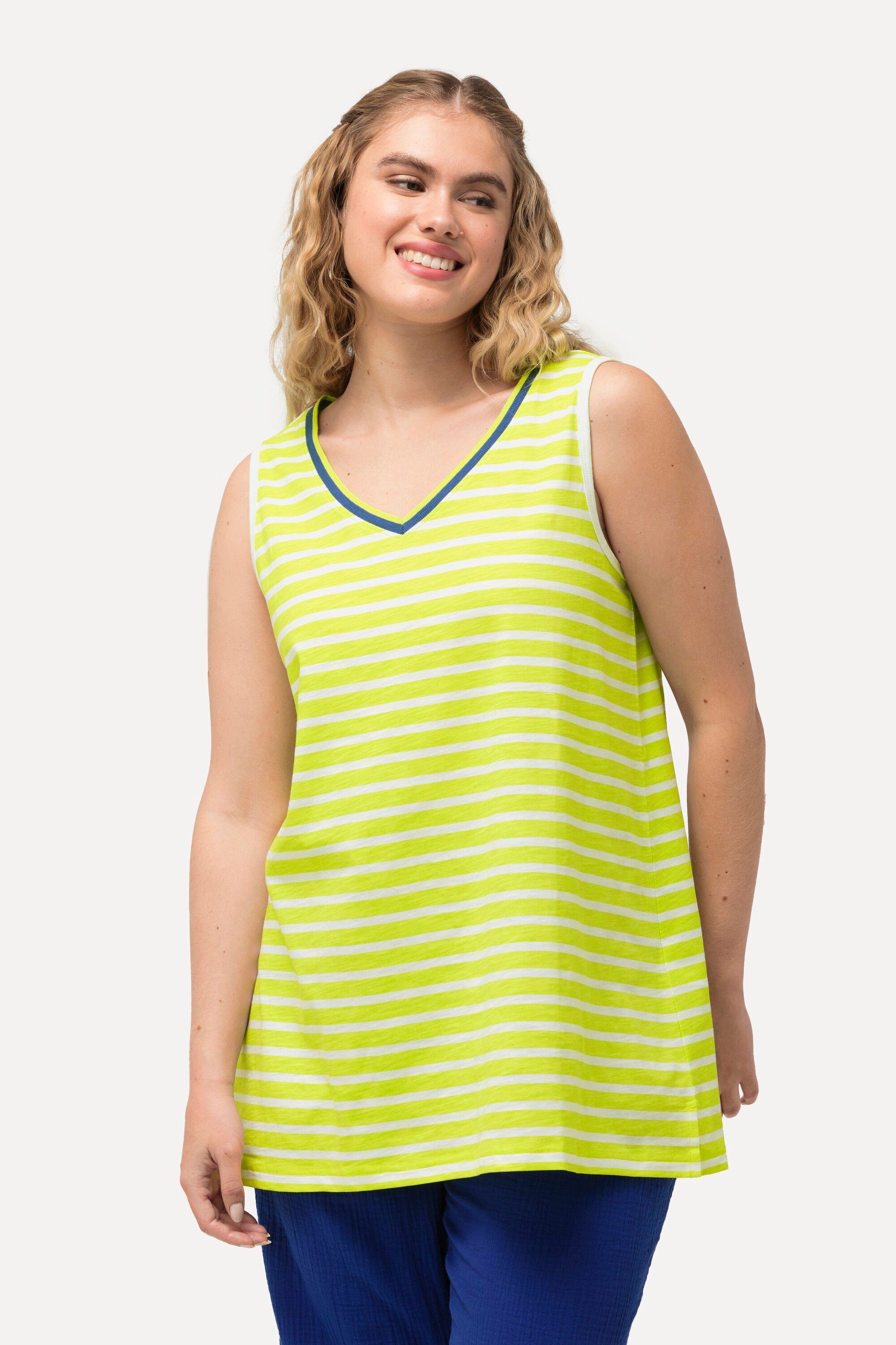 Ulla Popken Longtop Top Ringel A Linie V Ausschnitt ärmellos