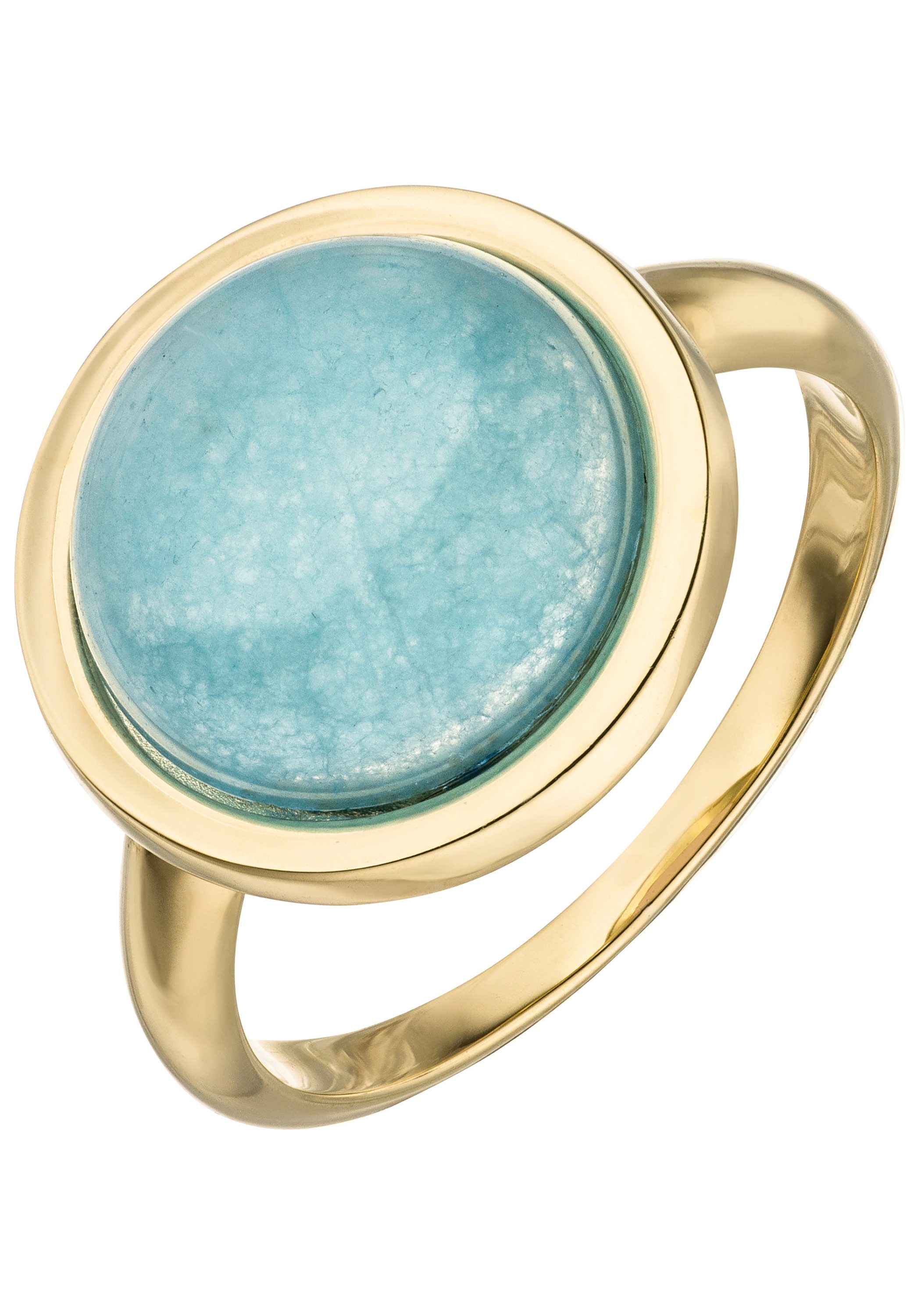 JOBO Fingerring, 375 Gold mit Chalcedon blau