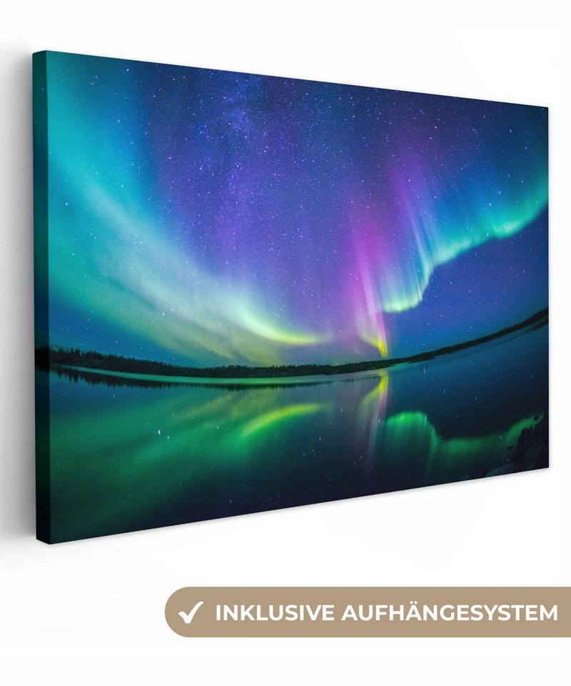 Onemillioncanvasses® Leinwandbild Nordlicht Sternenhimmel Reflexion