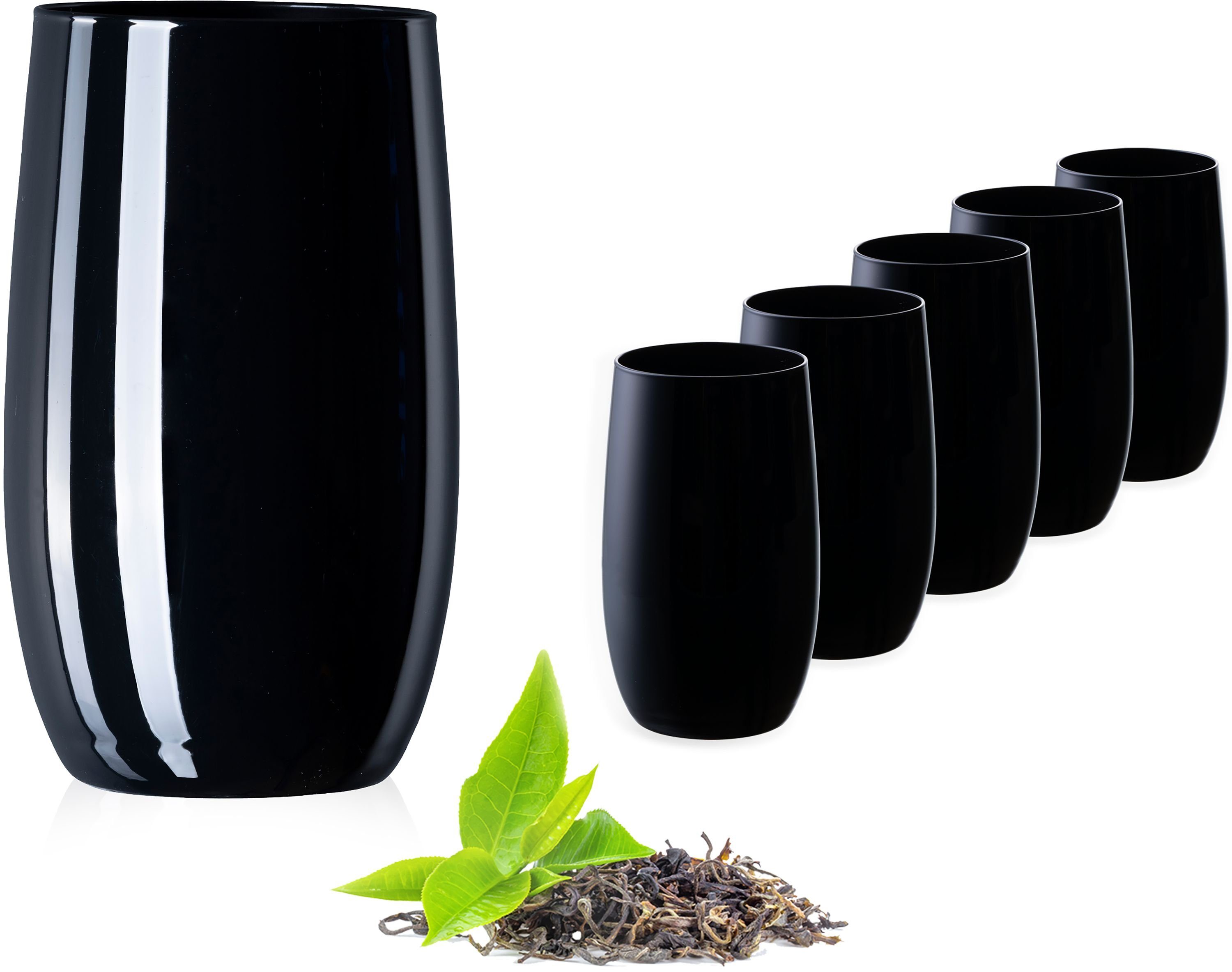 Platinux Glas Schwarze Trinkgläser Glas 360ml 440ml Set 6 Teilig