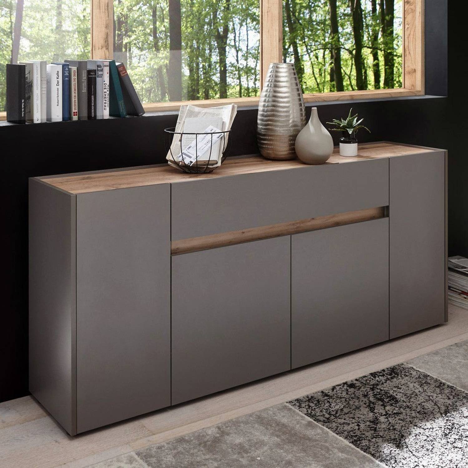 Lomadox Sideboard Tolone 61 Sockelfüße Aus Schwarzem Kunststoff