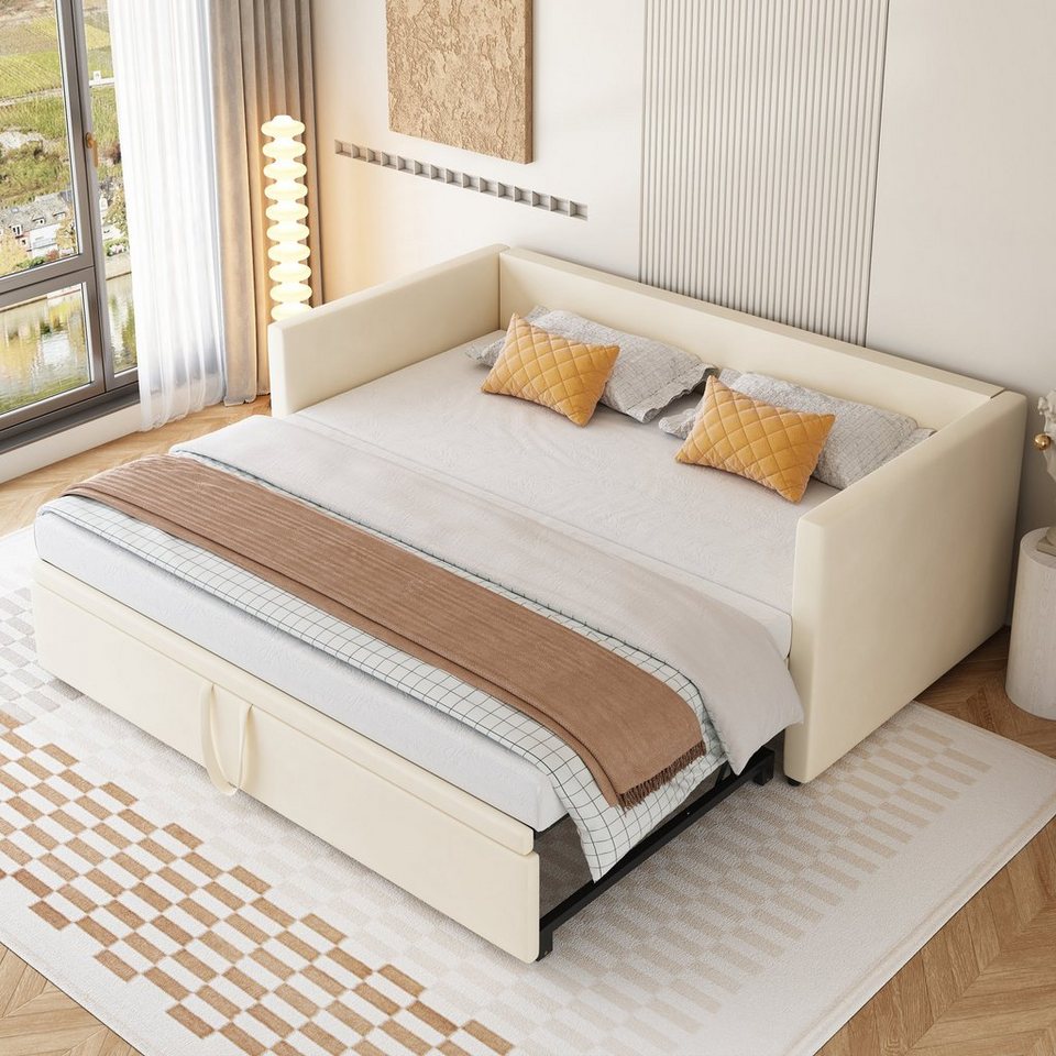 Merax Daybett Ausziehbar Mit Lattenrost Funktionsbett Mit Samtbezug