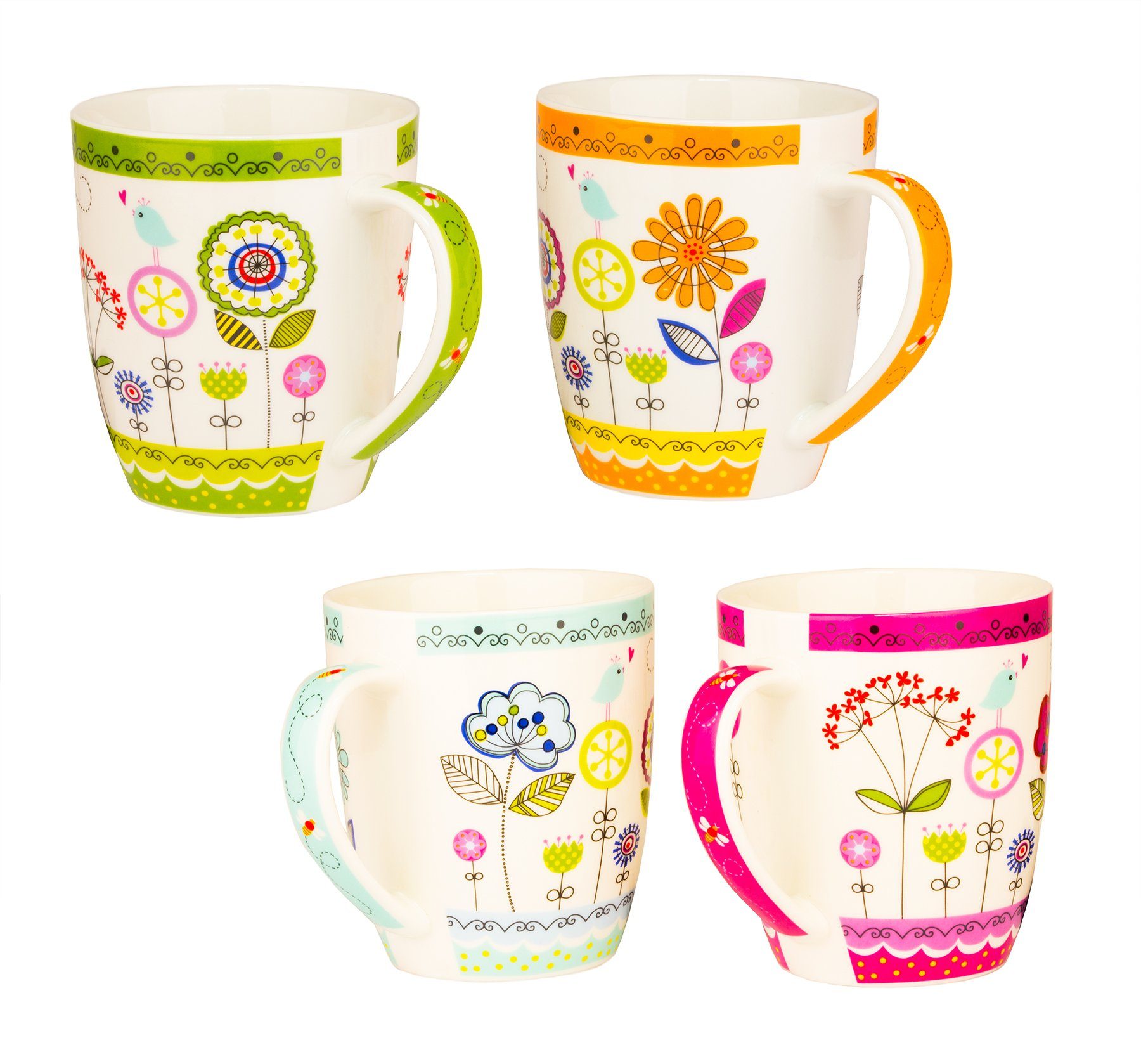 Bigdean Tasse 4er Set Große Kaffeetassen 350ml Schöne Bunte Blumen−