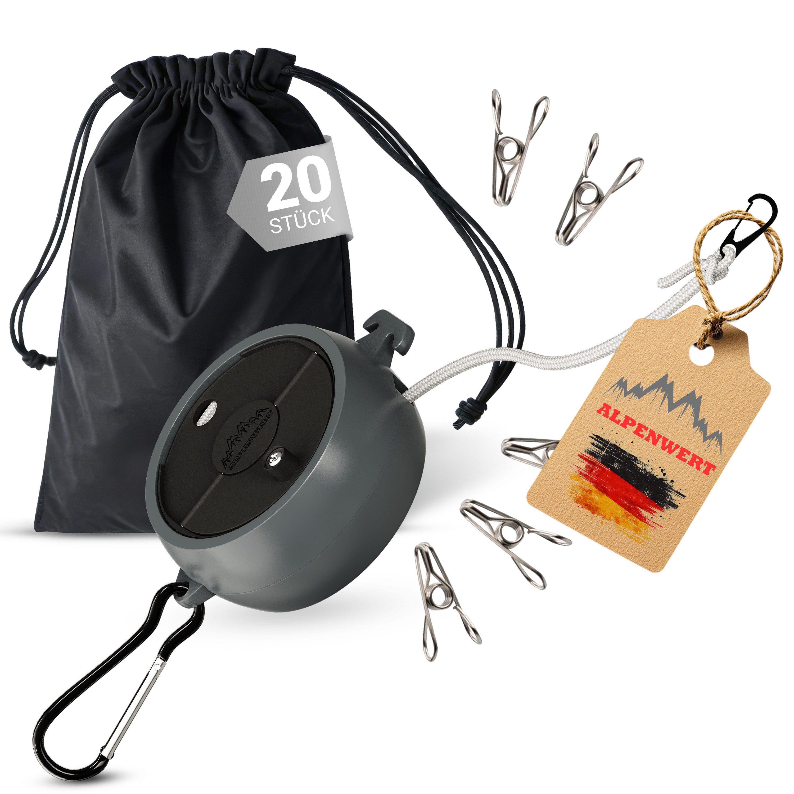 Alpenwert Wand-Wäscheleine Wäscheleine ausziehbar 10m Reisewäscheleine Camping Wäscheleine ...