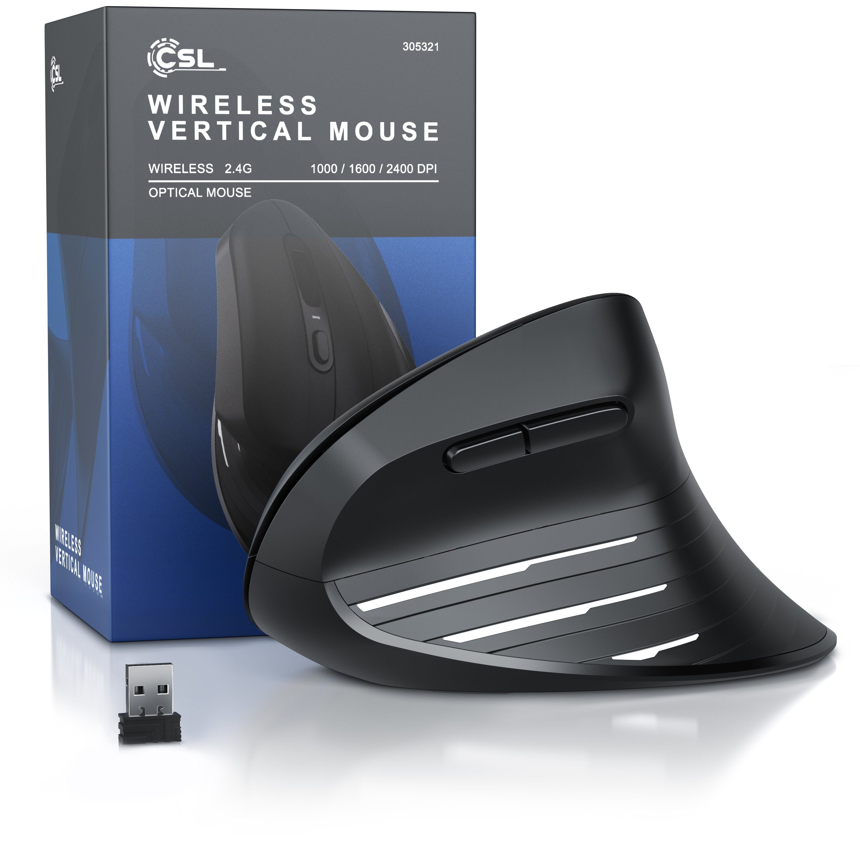 CSL ergonomische Maus (Funk, Kabellose Mouse 2,4 GHz, 1000-2400 DPI ...