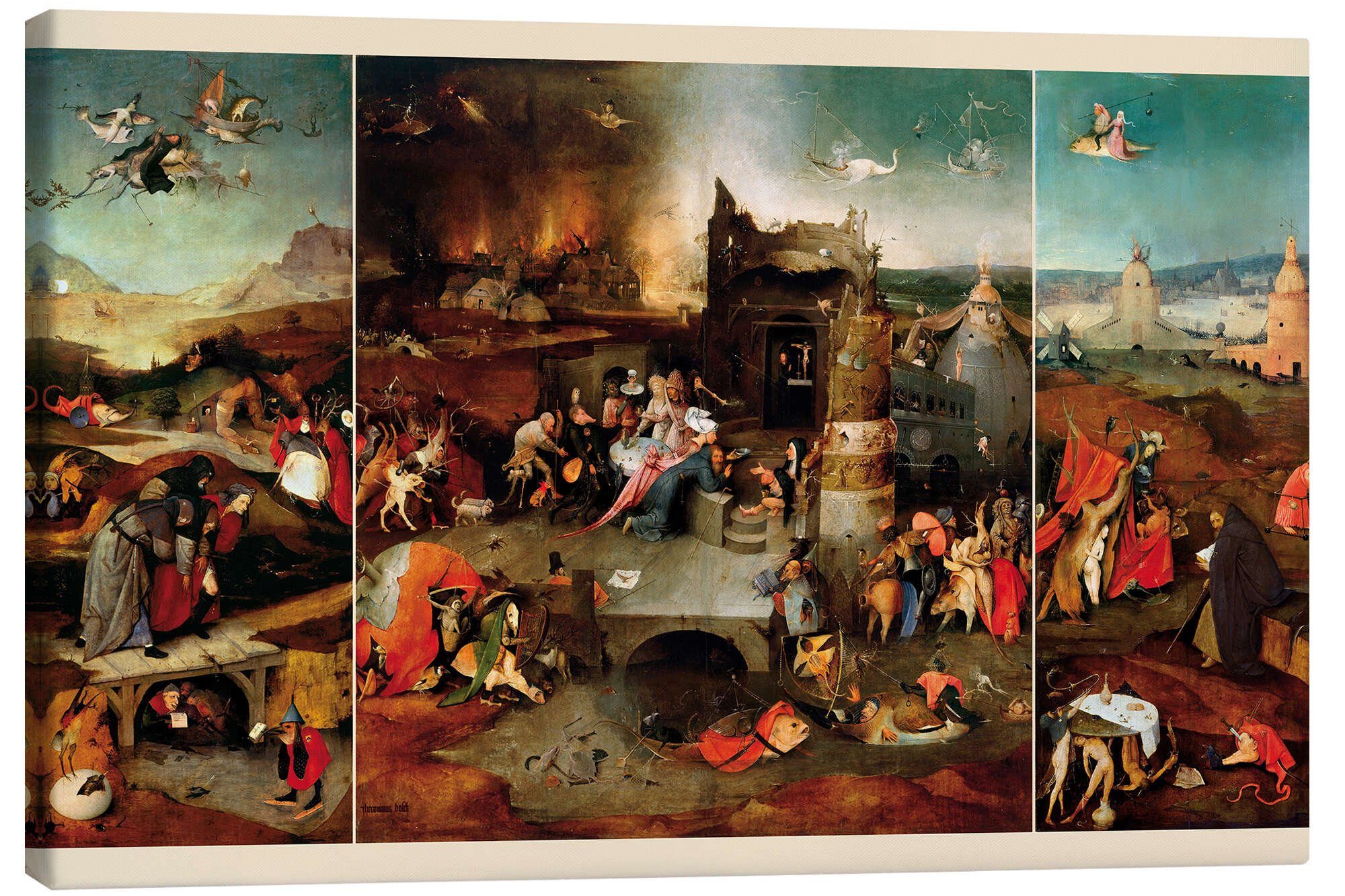 Posterlounge Leinwandbild Hieronymus Bosch, Die Versuchung des Heiligen Antonius, Wohnzimmer Malerei
