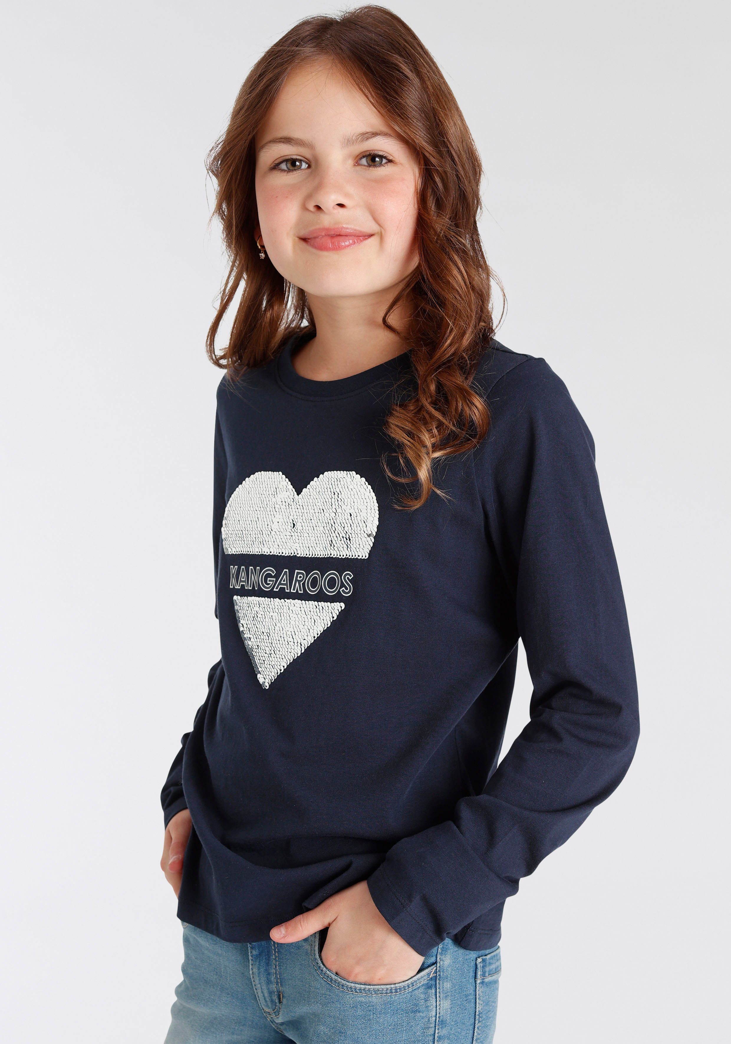 Kangaroos Langarmshirt Herz Langarm Basic Passform Bedruckt