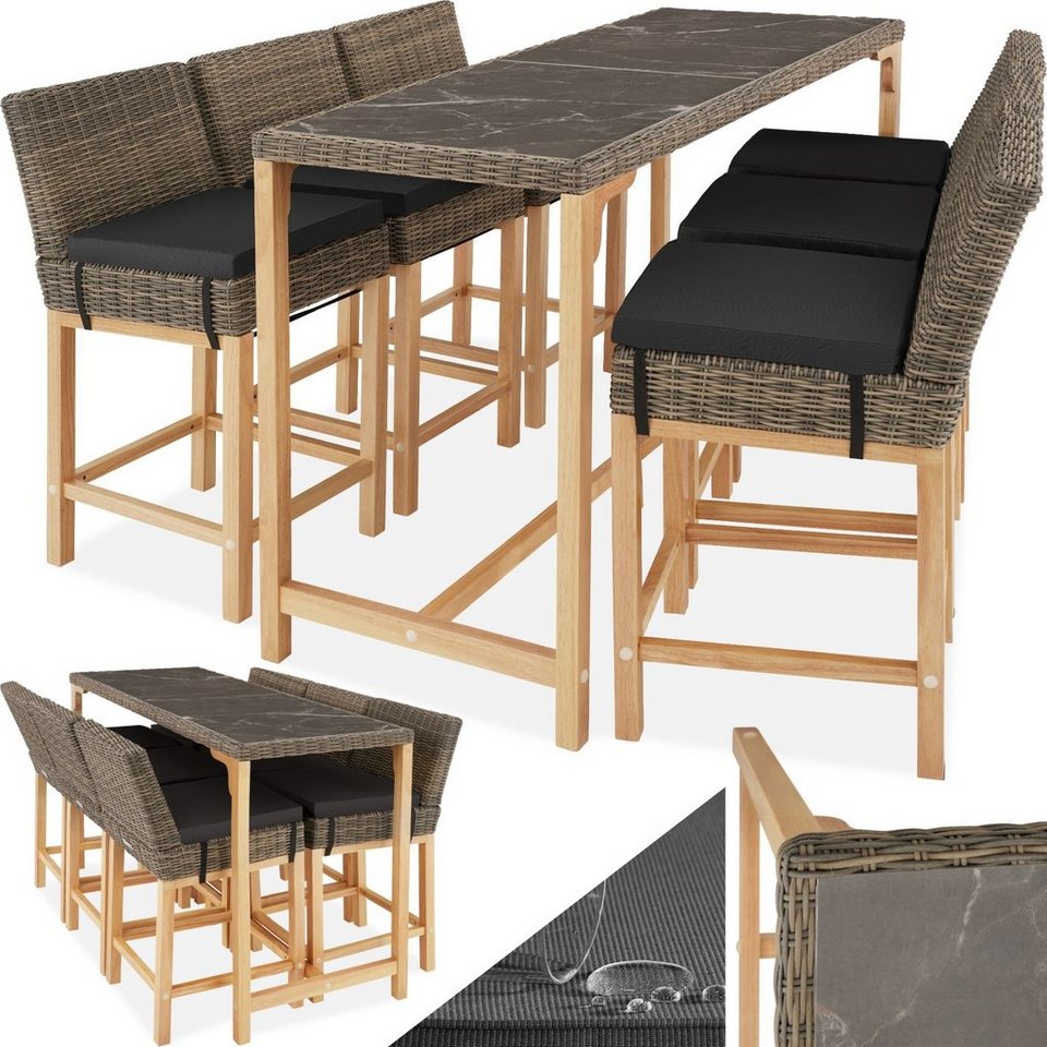 Tectake Sitzgruppe Rattan Bartisch Lovas Mit 6 Stühlen Latina Set 7 Tlg