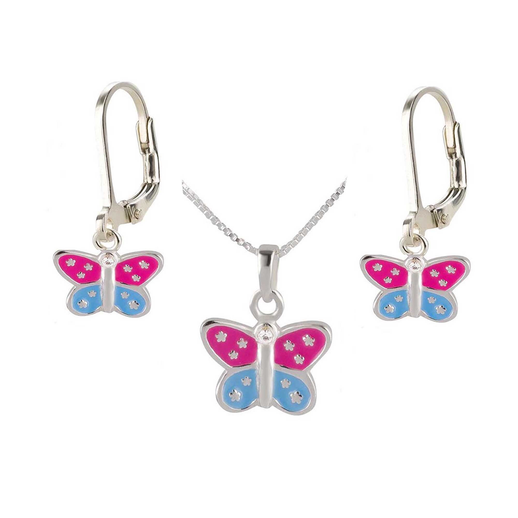 schmuck23 Ohrstecker-Set Anhänger mit Kette Kinder Ohrringe Schmetterling 925 Silber (Set aus ...