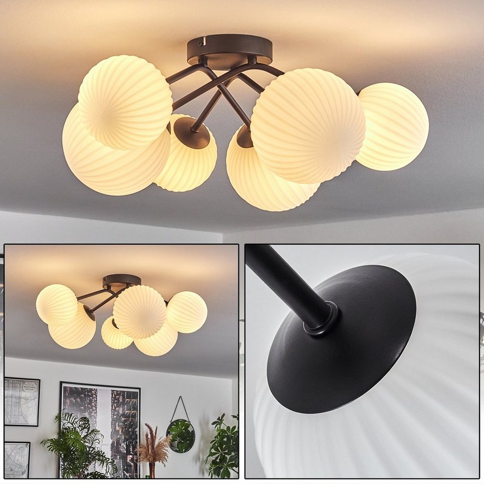 Hofstein Deckenleuchte Deckenlampe Aus Metallriffelglas In Schwarz