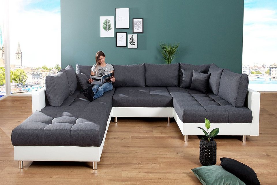Riess Ambiente Wohnlandschaft Kent 305cm Anthrazit Weiß Xxl Mit