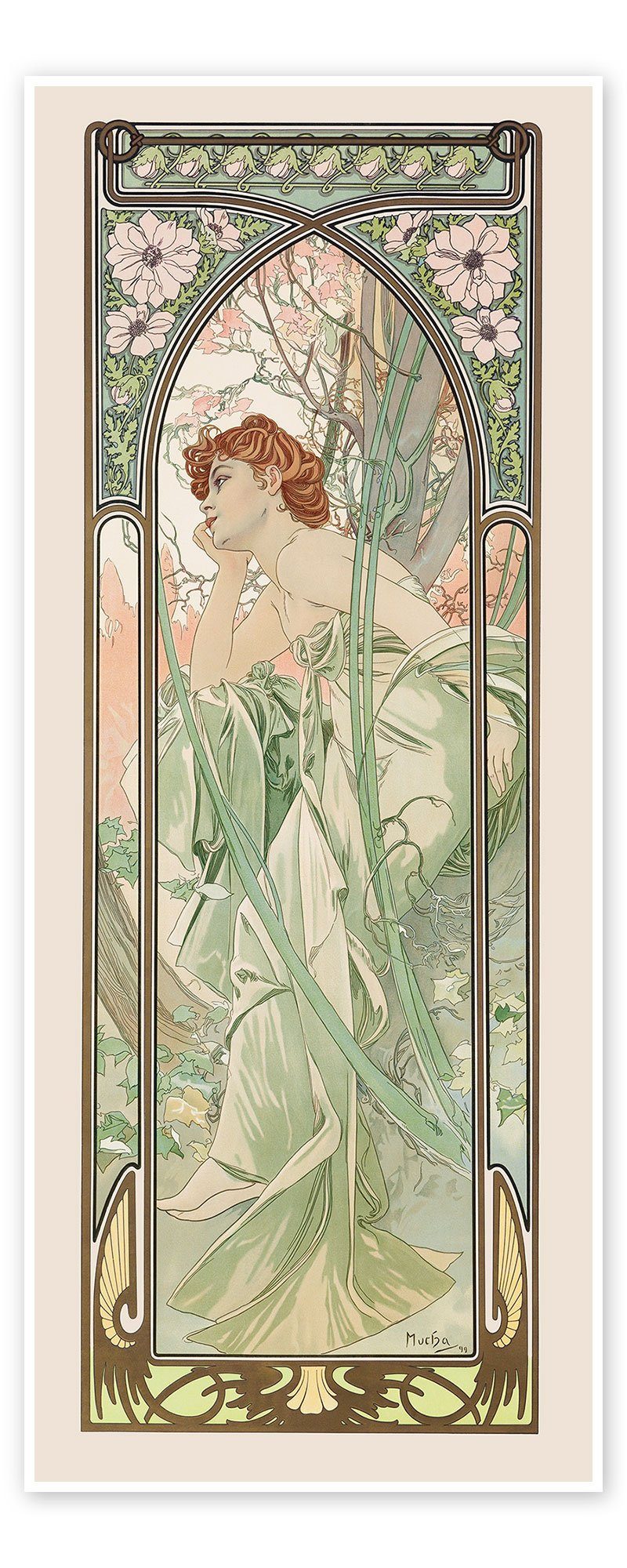 Posterlounge Poster Alfons Mucha, Die Vier Tageszeiten - Abendträumerei, Vintage Malerei, Print