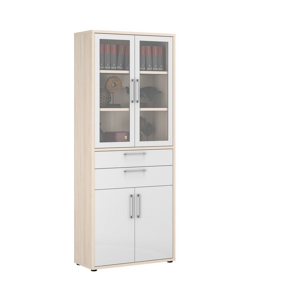 Möbelando Aktenregal 1395 In Scandic Wood Weiß Hochglanz Mit 2