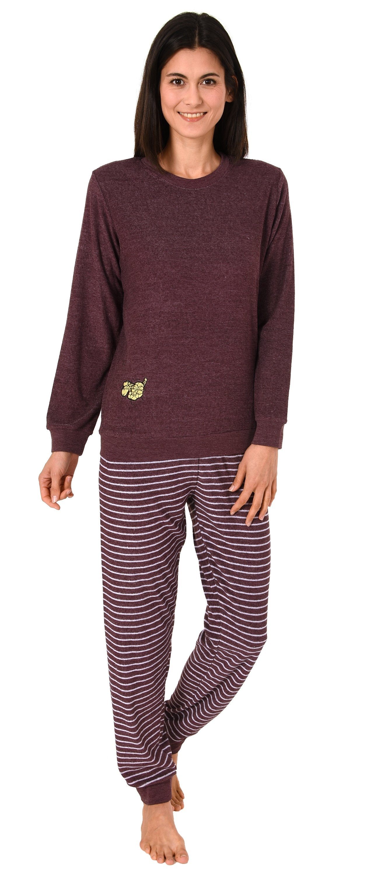 Normann Pyjama Damen Frottee Pyjama Schlafanzug Mit Bündchen Und
