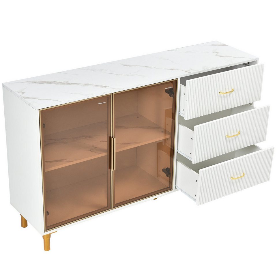Odikalo Sideboard Kommode Beistellschrank Marmor Glastüren 2 Fächern 3