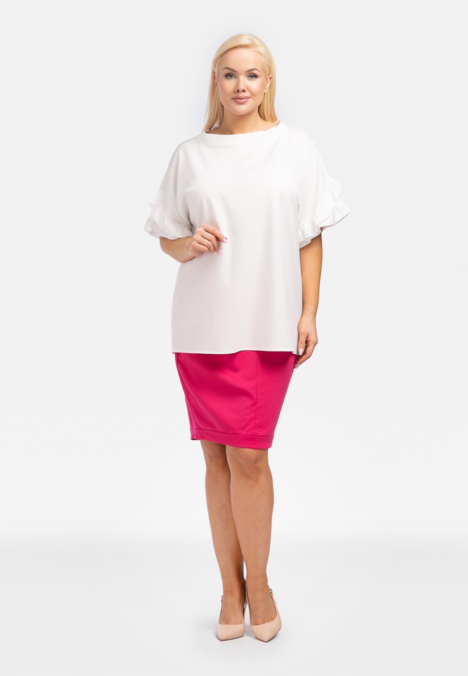 Karko Hemdbluse 51718 Unifarbene Bluse Mit Doppelten Rüschen An Ärmeln