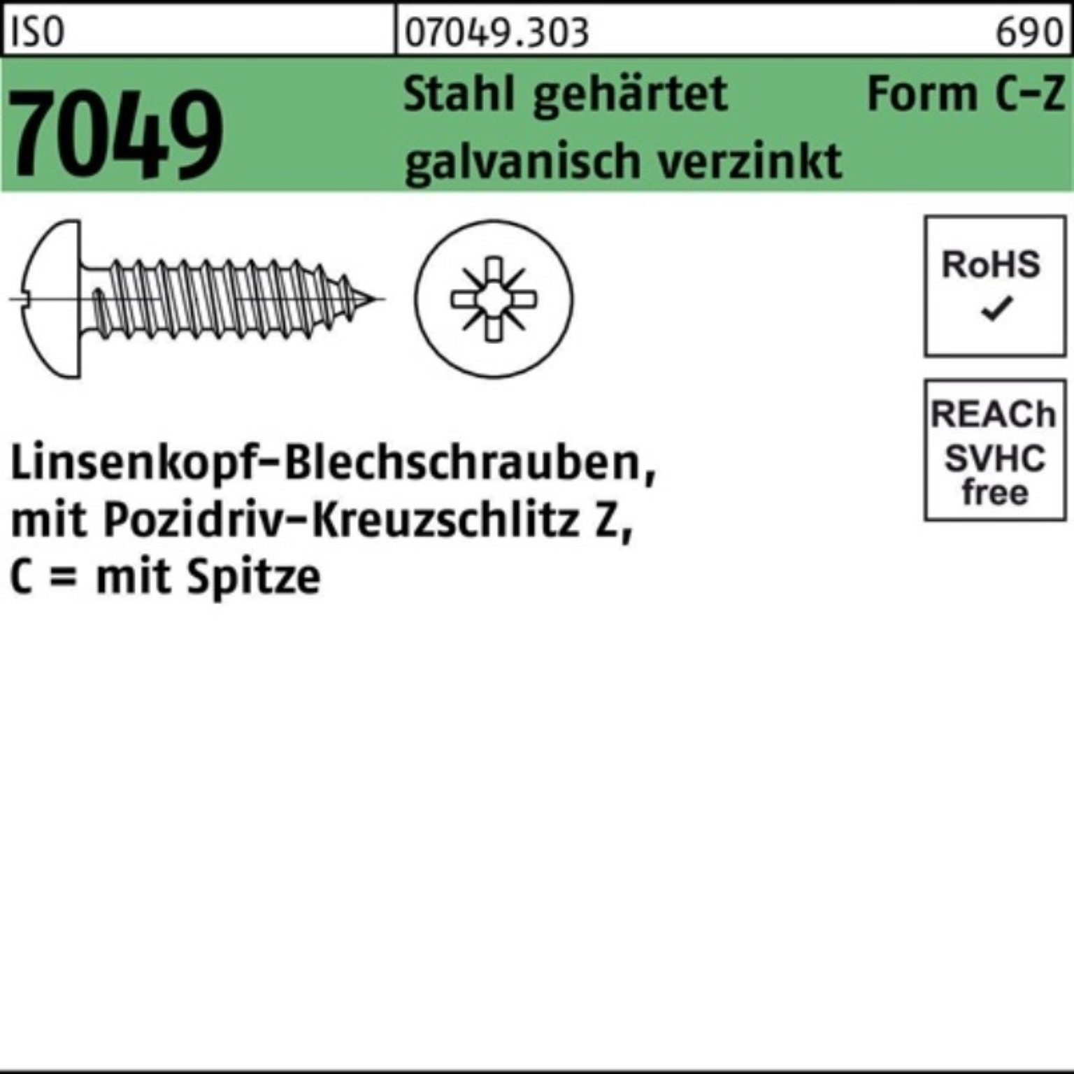 Reyher Blechschraube 100er Pack Blechschraube 4,2x 16 -C-Z ISO 7049 LIKO m.Spitze/Kreuzschl
