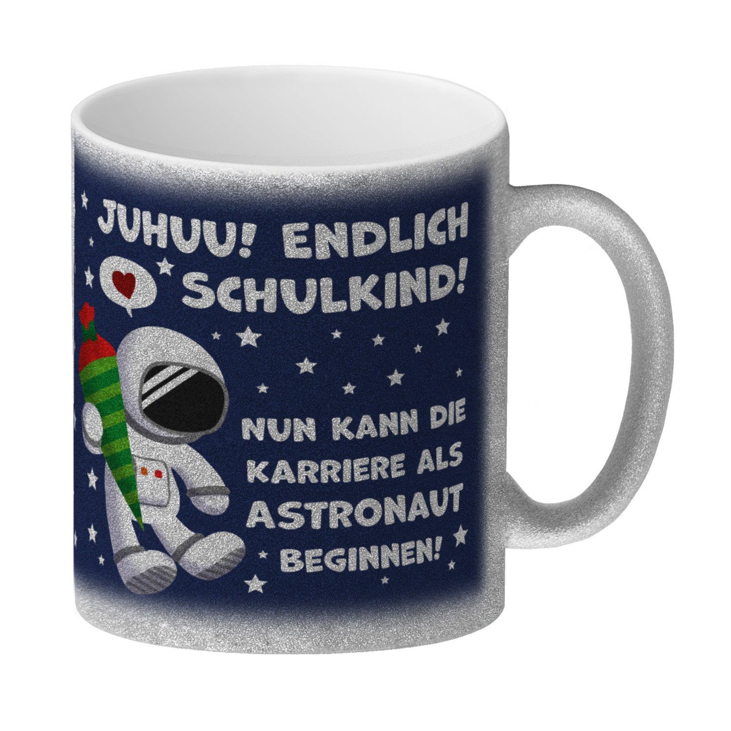Speecheese Tasse Juhuu Endlich Schulkind Astronaut Glitzer Kaffeebecher