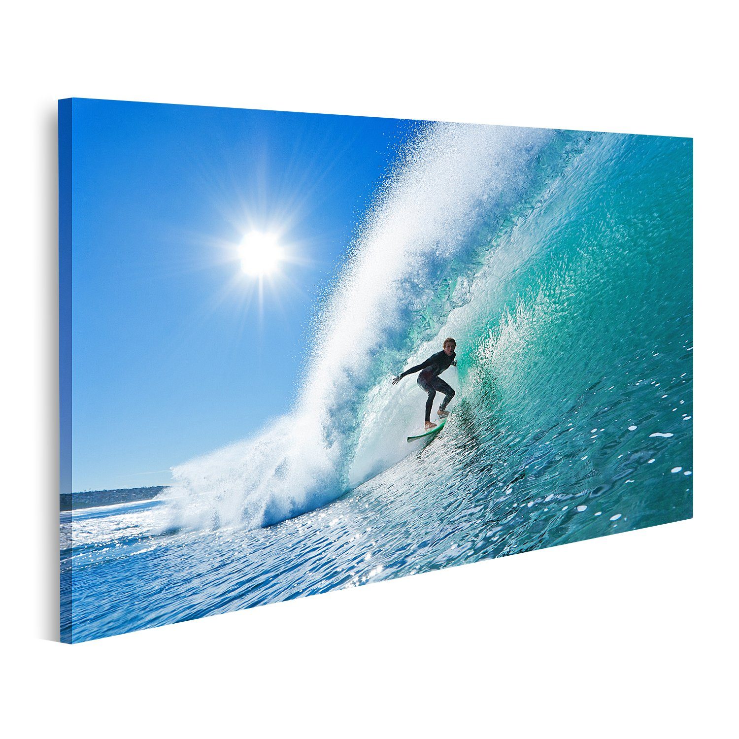 islandburner Leinwandbild Bild auf Leinwand Surfer auf blauer Meereswelle Wandbild Poster Kunstd