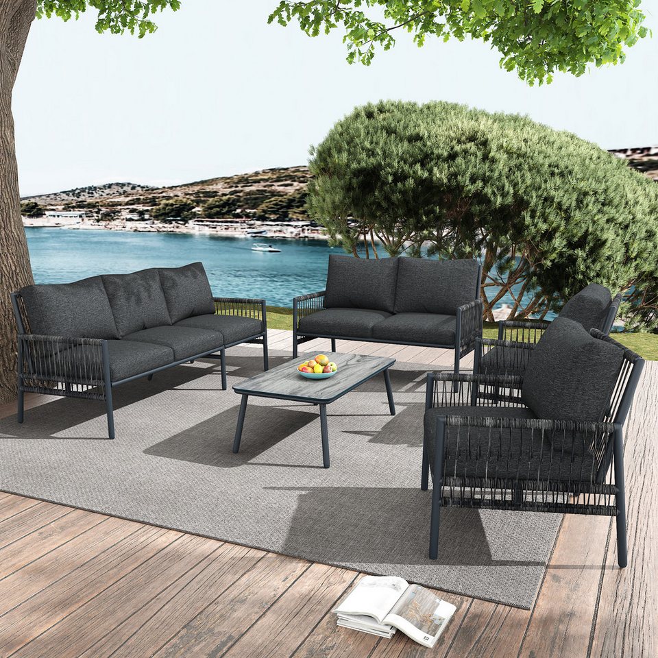 Okwish Gartenlounge Set Gartenmöbel Set Mit Stahlrahmen 3 Sitzer 1 2