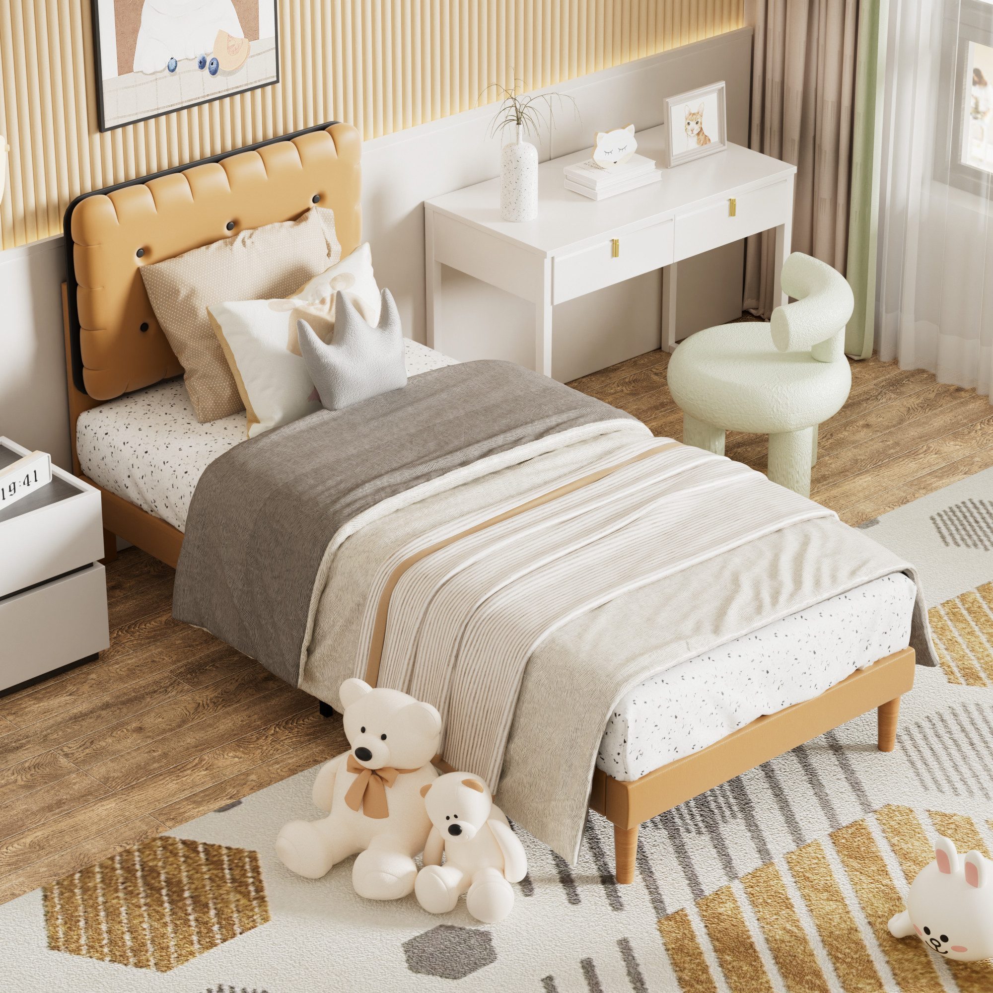 Modfu Polsterbett Jugendbettkinderbett Keksbett Mit Lattenrost Und