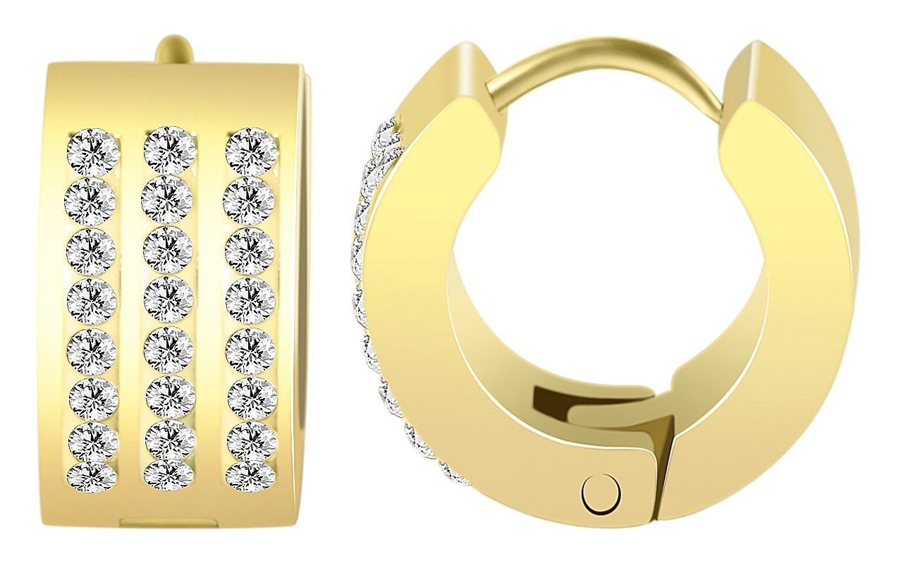 AKZENT Paar Creolen Abebi Klapp-Creolen aus Edelstahl mit Similisteinen (Paar, Paar), Damen Ohrring