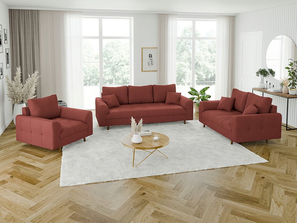 S Style Möbel Polstergarnitur 321 Zara Mit Braun Holzfüßen Im