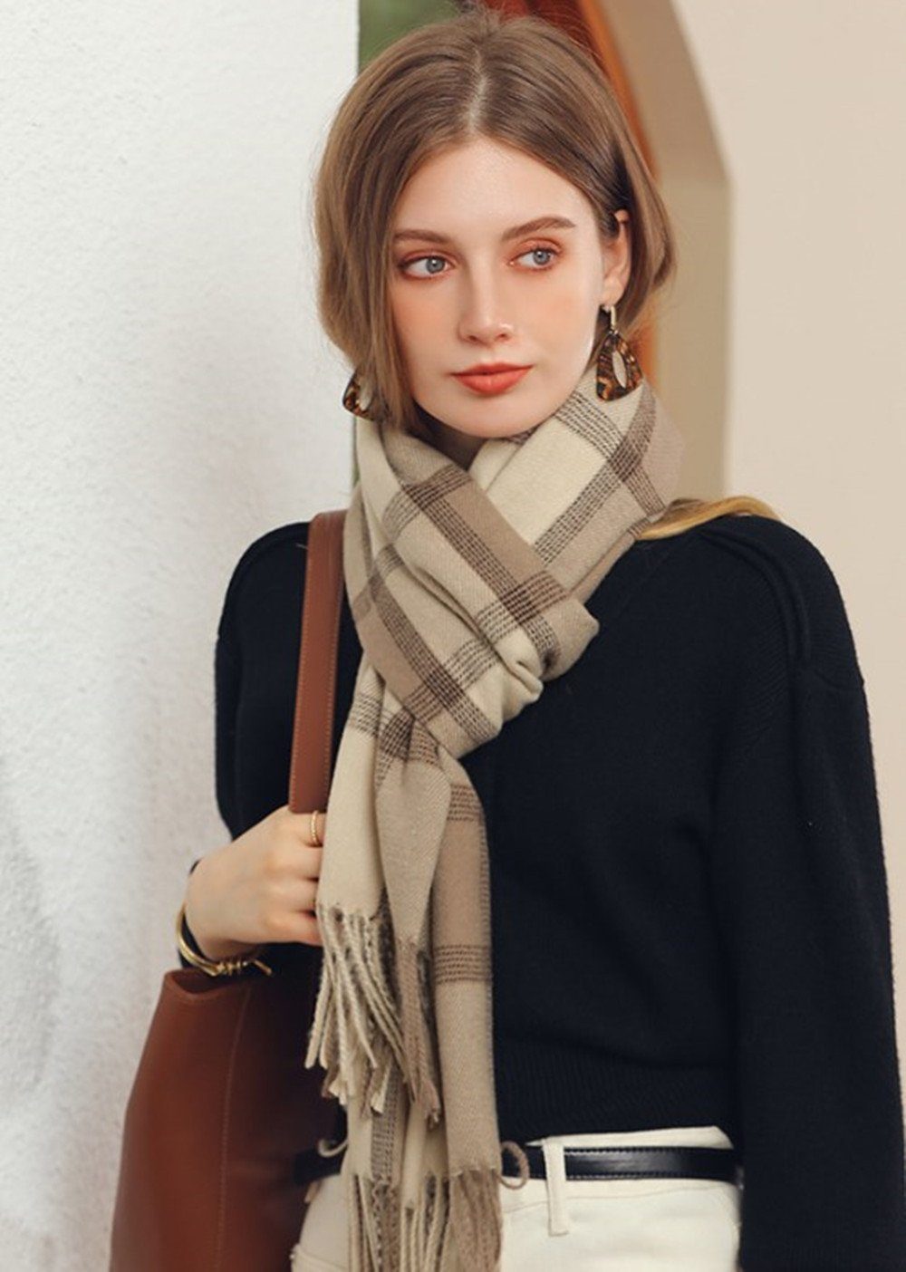 XDeer Wollschal Damen Schal,Winter Schal Poncho mit Fransen ...