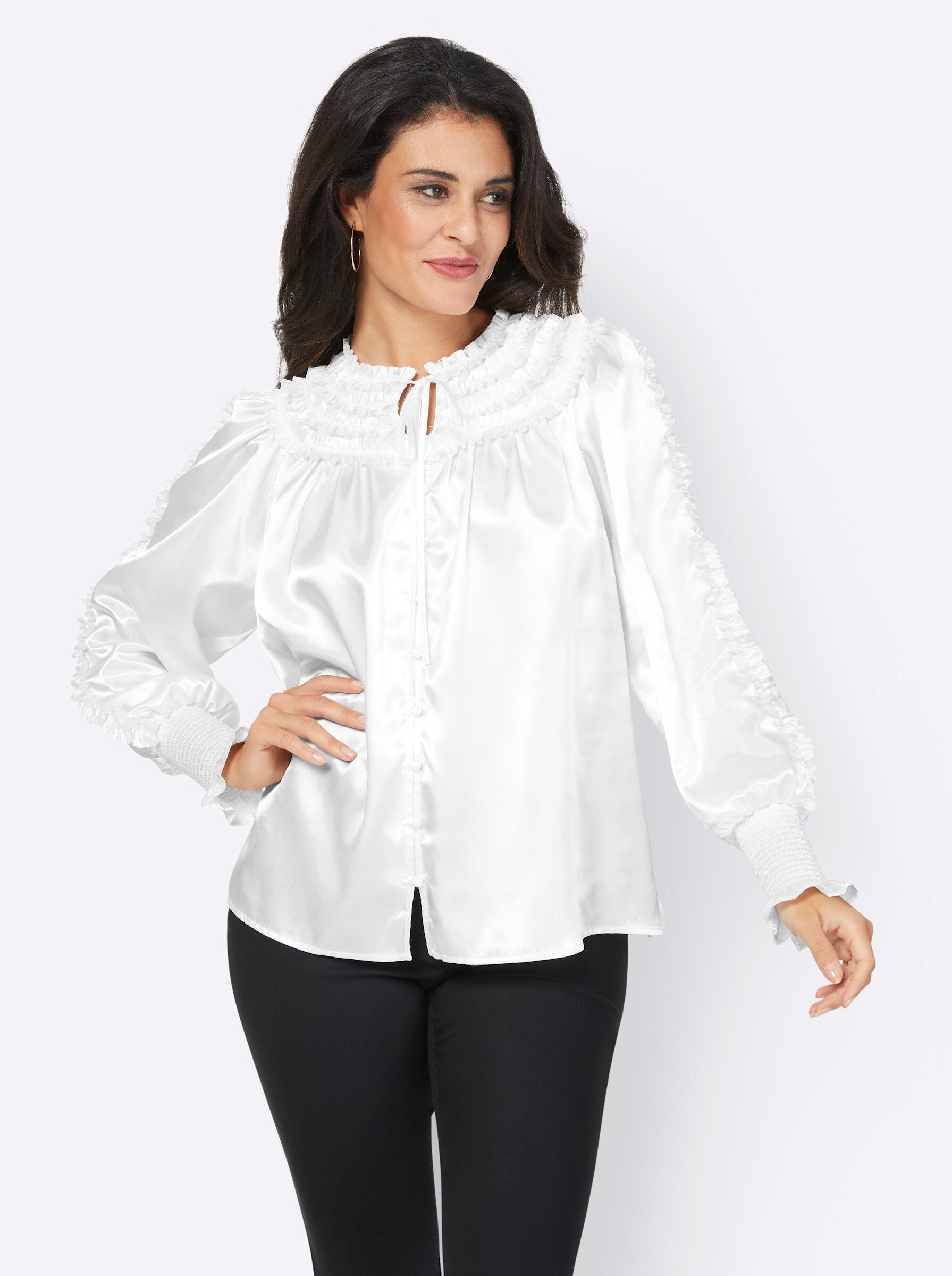 creation L Klassische Bluse Bluse, Stoffüberzogene Knöpfe