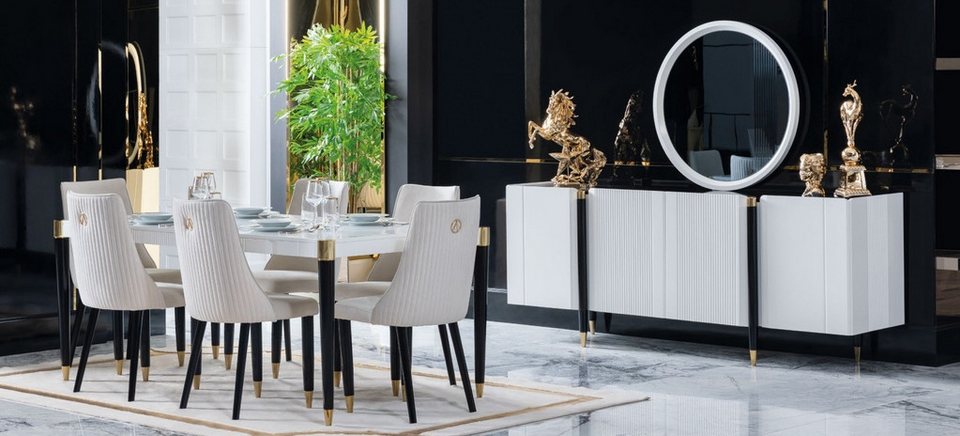 Xlmoebel Esszimmer Set Esstisch 6 Stühle Kommode Spiegel Komplettes
