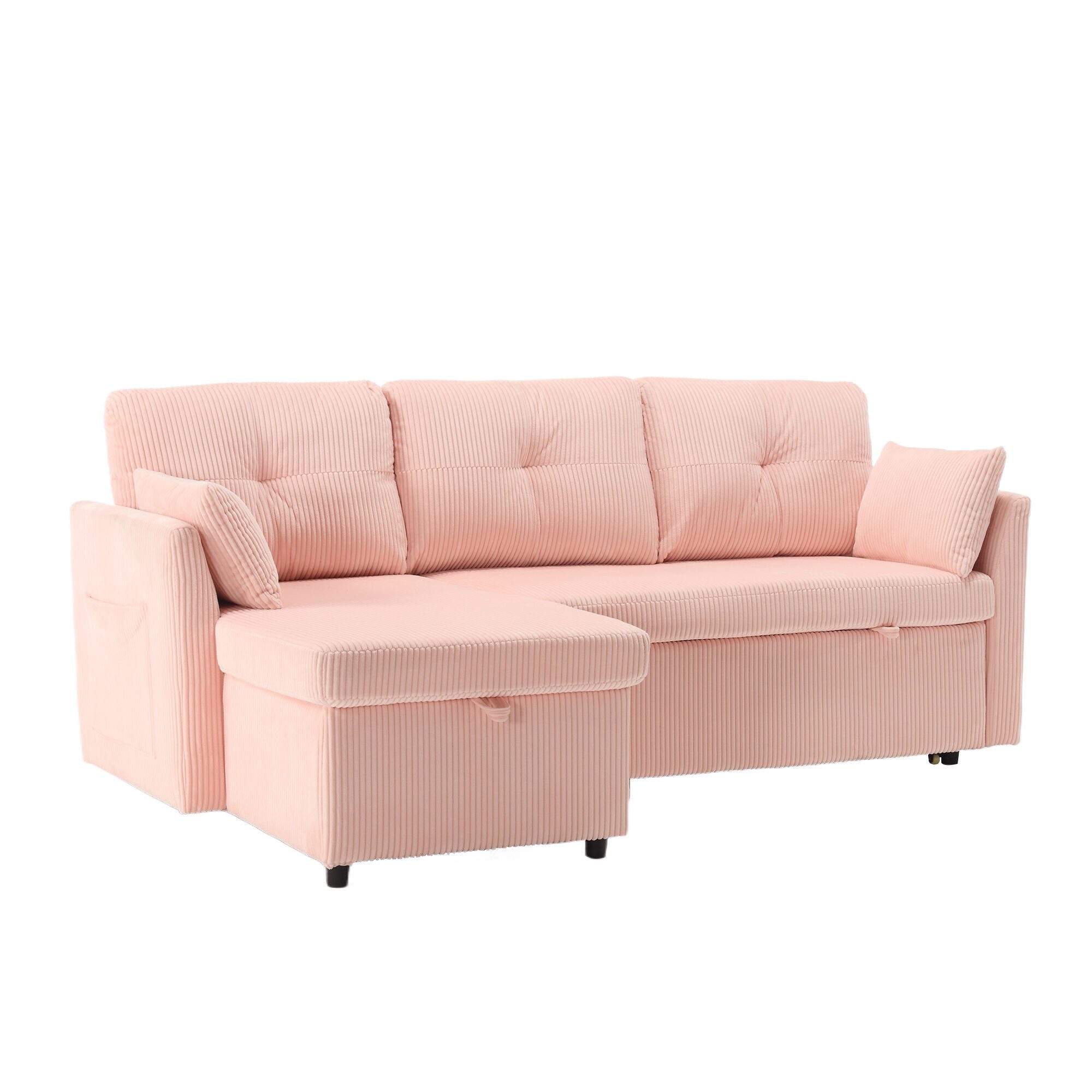 Yorbay Schlafsofa Ecksofa mit Bettfunktion und Stauraum, inkl. 3 Rückenlehnen, 2 Kissen, L ...