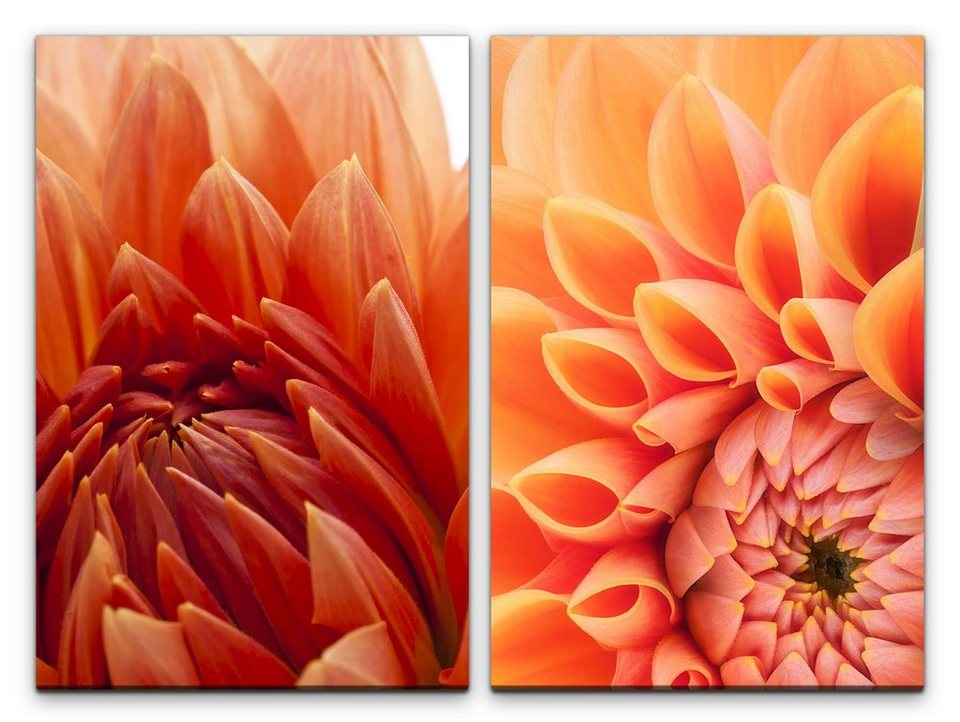 Sinus Art Leinwandbild 2 Bilder Je 60x90cm Dahlie Blumen Sommer Warm