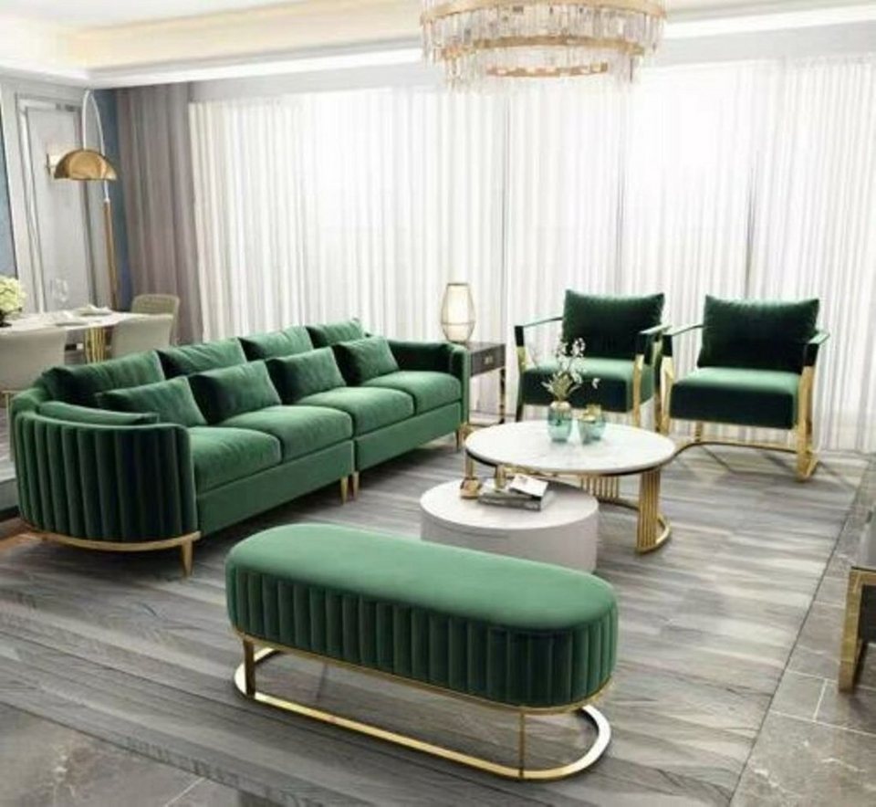Jvmoebel Wohnzimmer Set Luxus Couch Grün Set Polster Garnitur Textil