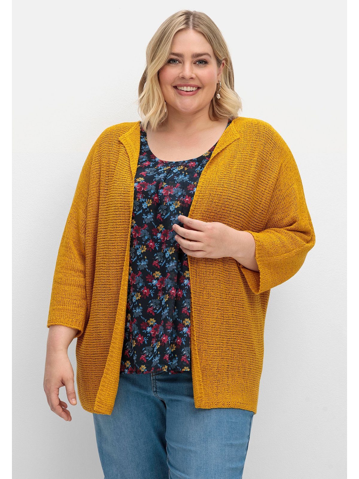 Sheego Strickjacke Große Größen Mit 34 Fledermausärmeln Aus Bändchengarn